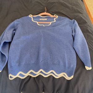 Sweaters | Fun Light Weight Periwinkle Sweater With White Piping | Poshmark